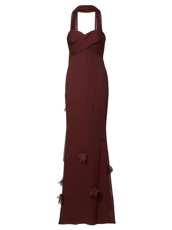 SELF-PORTRAIT Scarf-detail Jersey Gown - Brown