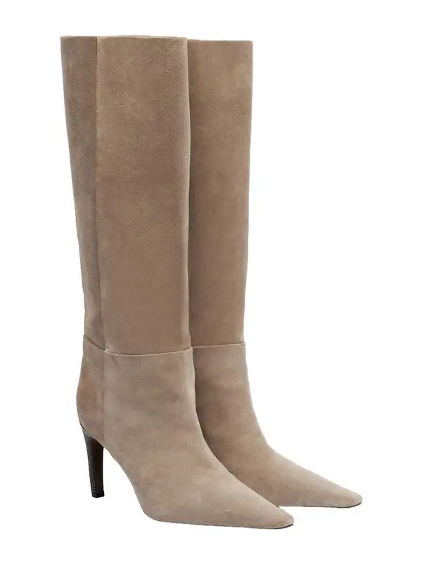 Brunello Cucinelli Monili Suede Knee-high Boots - Beige