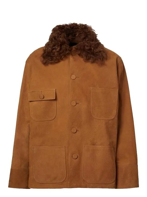 Plan C Shearling-trimmed Suede Field Jacket - Brown
