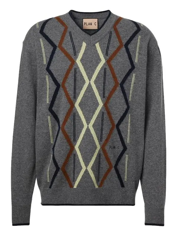 Plan C Intarsia Wool And Cashmere Sweater - Grey