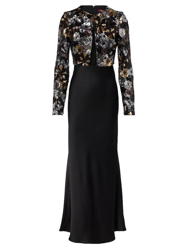 Max Mara Lastra Sequined Tulle Maxi Dress - Black