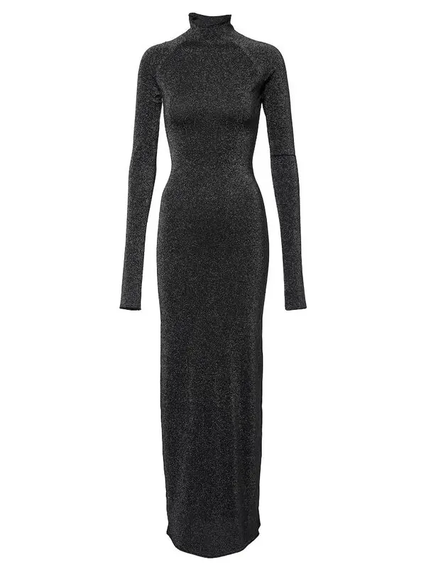 Sir The Label Lamé Turtleneck Maxi Dress - Black