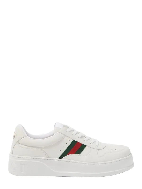 Gucci Web Stripe Leather Sneakers - White