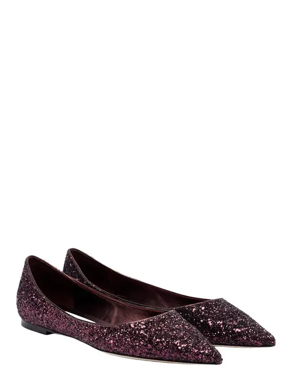 JIMMY CHOO Love Glitter Ballet Flats - Burgundy