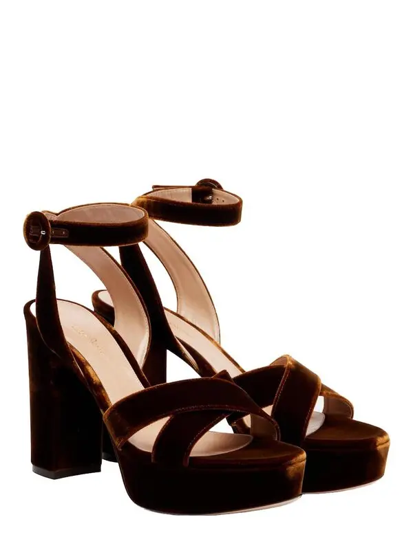 GIANVITO ROSSI Sabrina 105 Velvet Platform Sandals - Brown