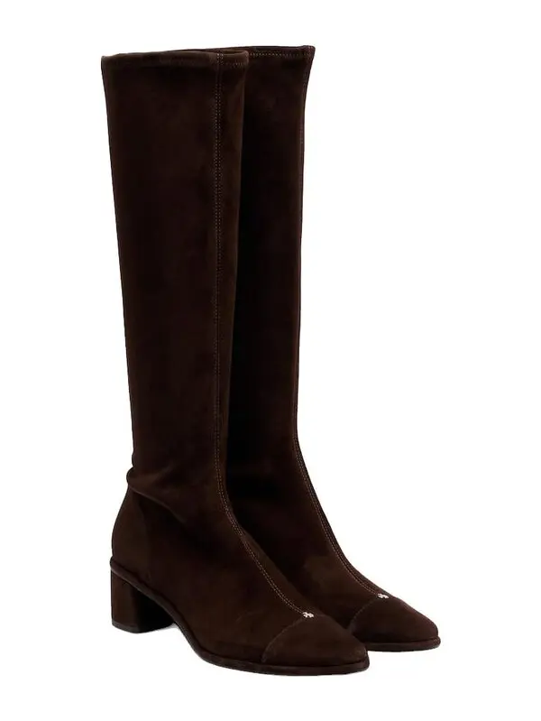 Tory Burch Cap-toe Suede Knee-high Boots - Brown