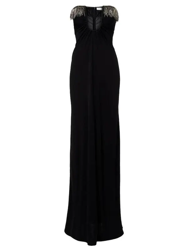 Christopher Esber Arced Palm Beaded Jersey Maxi Dress - Black