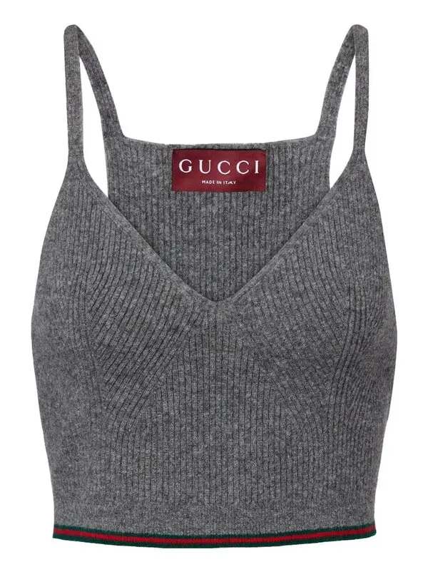 Gucci Wool-blend V-neck Top - Grey