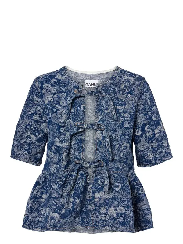 GANNI Peplum Tapestry Cotton Blouse - Blue