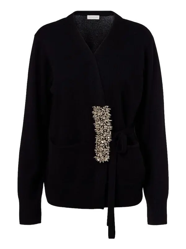 Dries Van Noten Embellished Cashmere Wrap Cardigan - Black