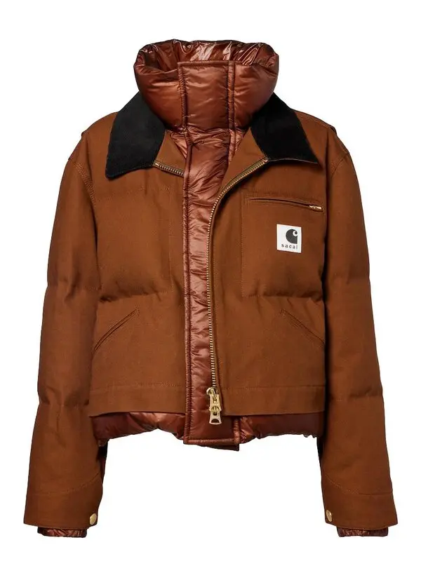 Sacai X Carhartt Cotton Canvas Down Jacket - Brown
