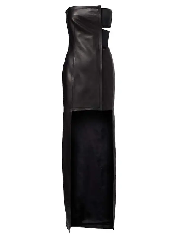 Jean Paul Gaultier Cutout Asymmetric Leather Maxi Dress - Black