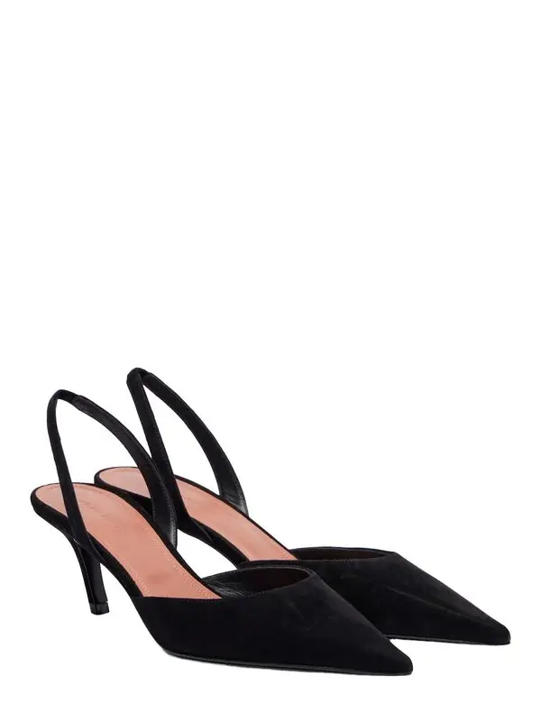 Amina Muaddi Sofia 60 Suede Slingback Pumps - Black