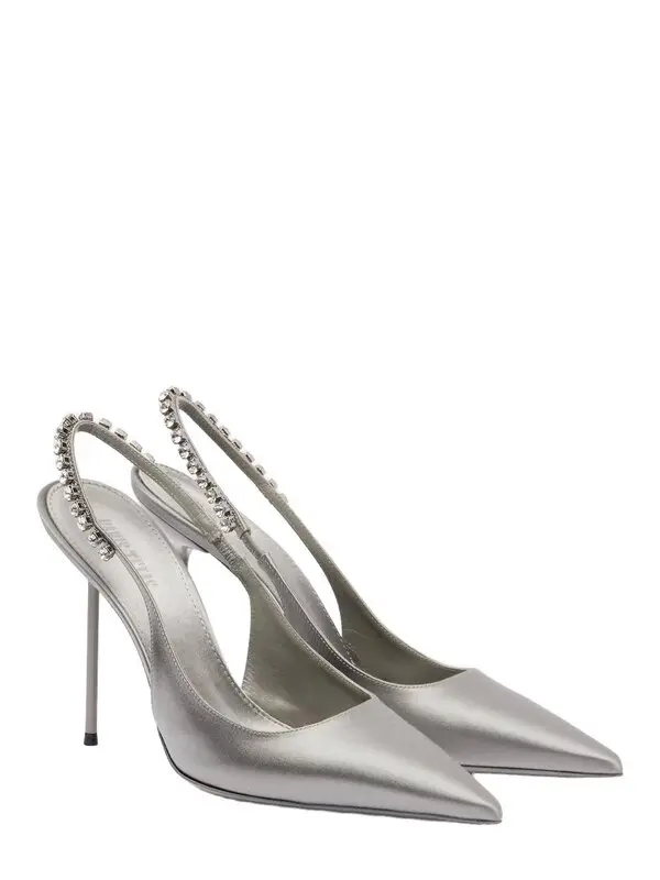 Paris Texas Lidia 105 Embellished Satin Slingback Pumps - Silver