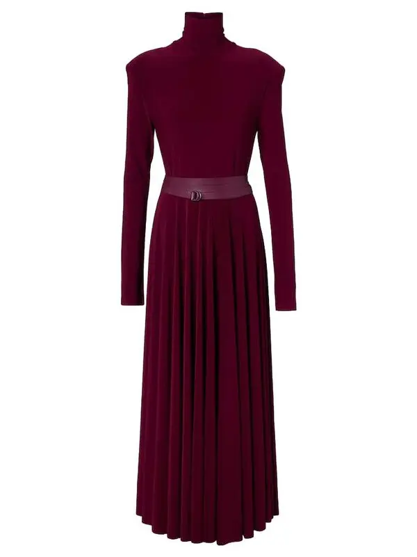 Norma Kamali Pleated Turtleneck Maxi Dress - Burgundy