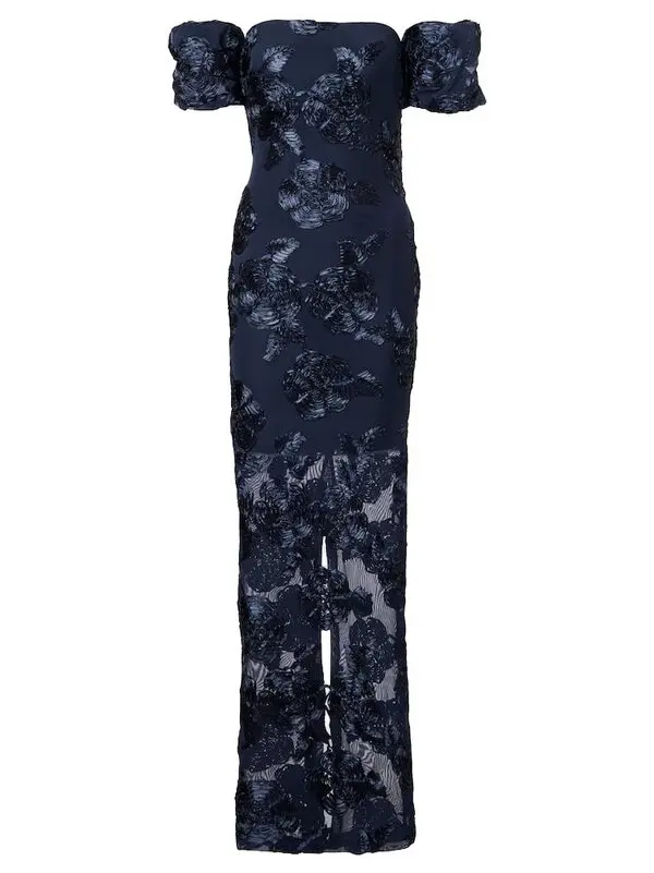 Remain Birger Christensen Floral-appliqué Mesh Gown - Blue