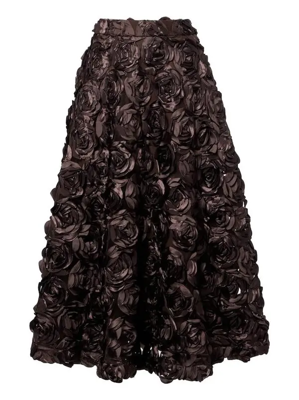 Remain Birger Christensen Floral-appliqué Mesh Midi Skirt - Brown