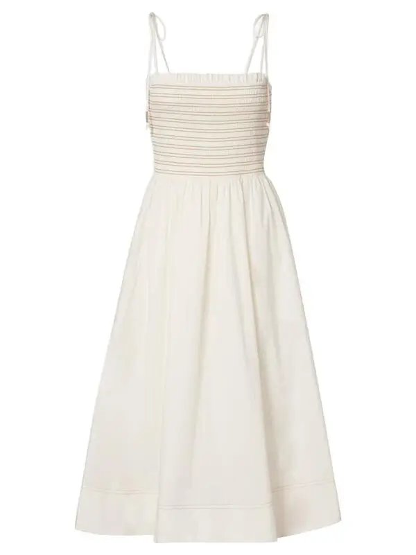 Veronica Beard Kaela Smocked Cotton Midi Dress - White