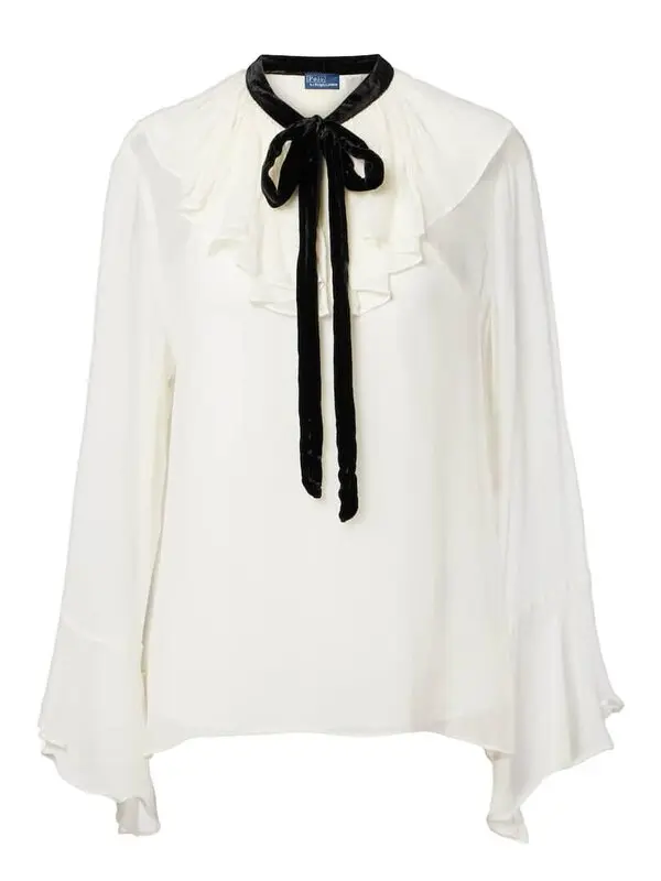 Polo Ralph Lauren Ruffled Tie-front Blouse - White