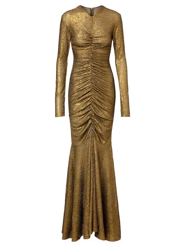 Norma Kamali Gathered Sequined Gown - Gold