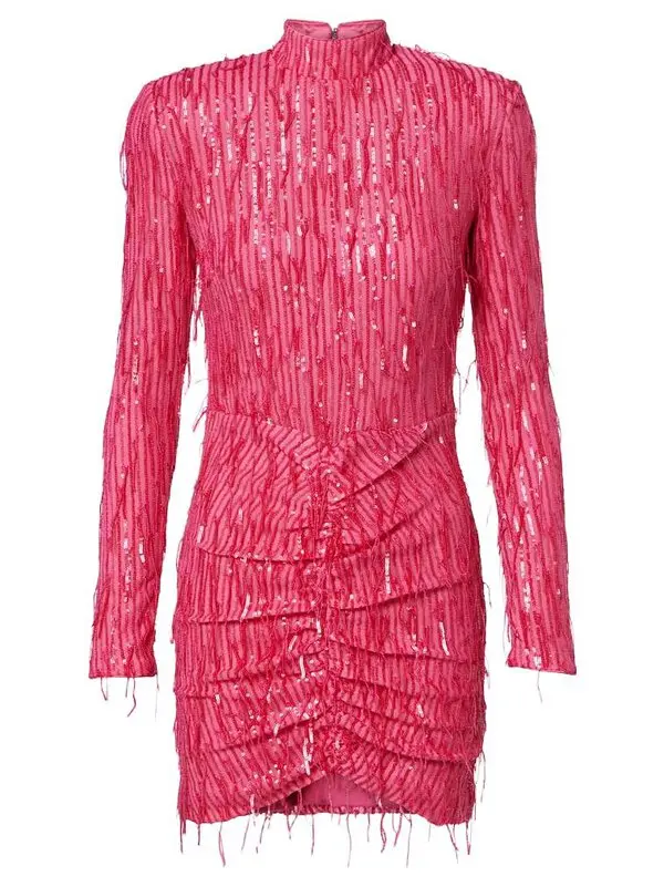 Remain Birger Christensen Fringed Ruched Sequined Minidress - Pink