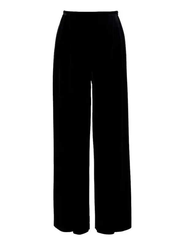 Norma Kamali Pleated High-rise Velvet Wide-leg Pants - Black