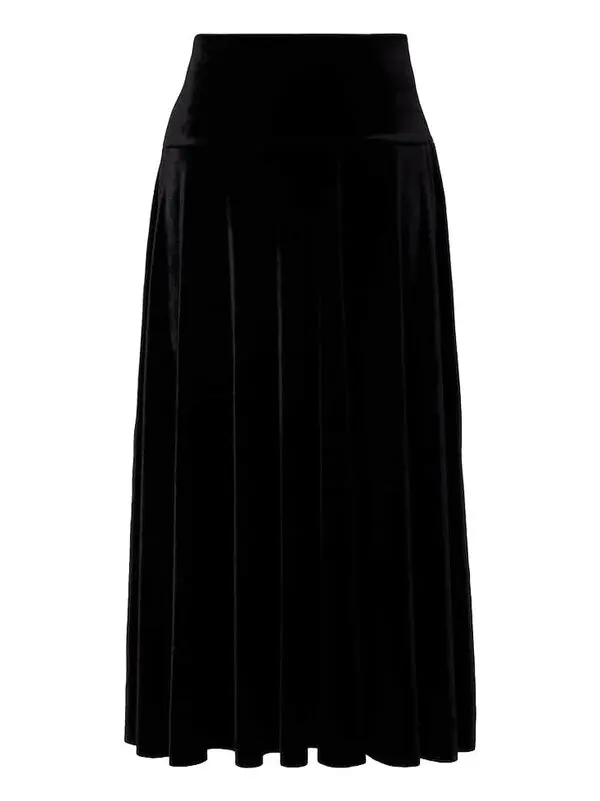 Norma Kamali Flared Pleated Velvet Midi Skirt - Black