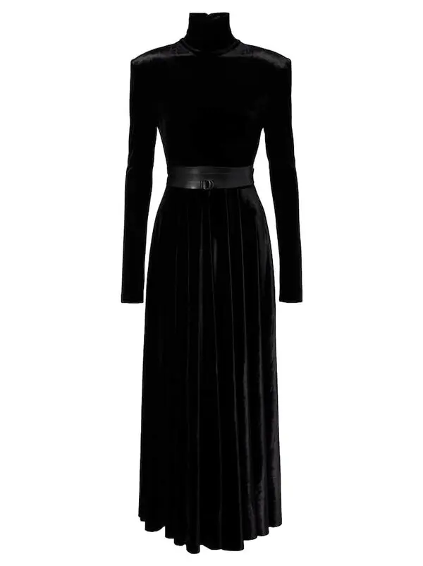Norma Kamali Flared Turtleneck Velvet Midi Dress - Black