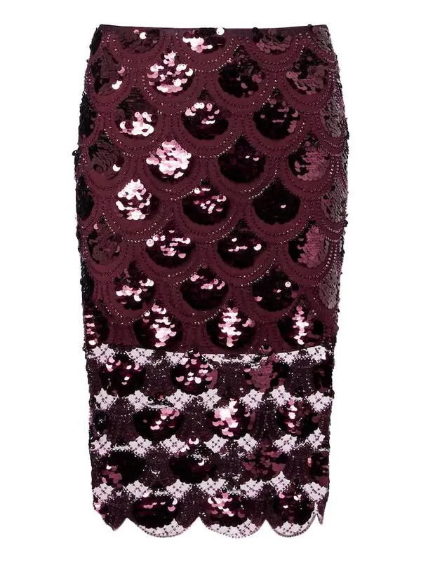 Remain Birger Christensen Embellished Mesh Midi Skirt - Burgundy