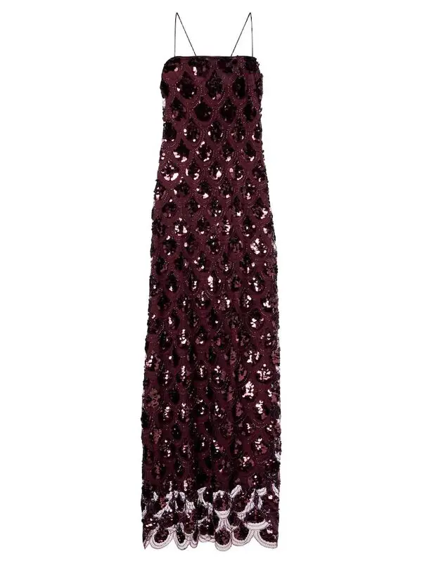 ROTATE BY BIRGER CHRISTENSEN Embellished Mesh Cocktail Dress - Burgundy