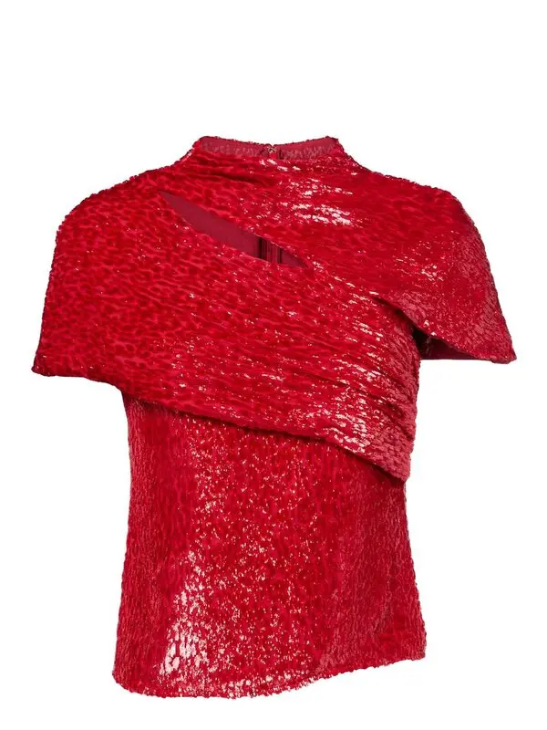 SELF-PORTRAIT Fil Coupé Cutout Top - Red