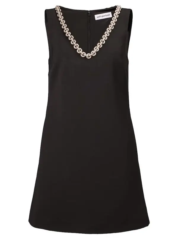 SELF-PORTRAIT Crystal-embellished Crêpe Minidress - Black