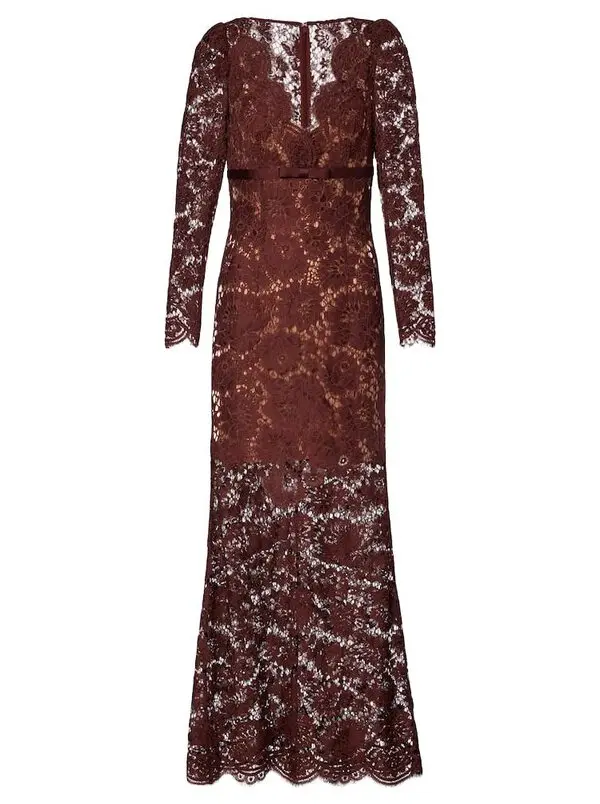 SELF-PORTRAIT Semi-sheer Lace Gown - Burgundy
