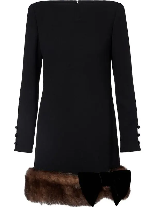 Valentino Garavani Shearling-trimmed Virgin Wool Minidress - Black