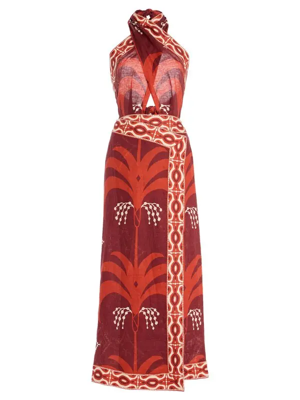 Johanna Ortiz Buen Viento Linen Maxi Dress - Red
