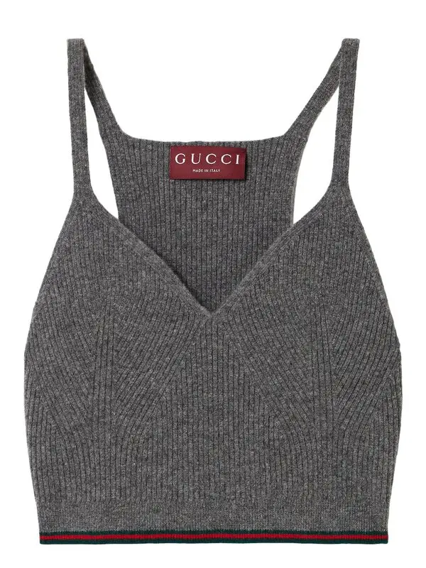 Gucci Striped Ribbed Wool-blend Camisole - Gray