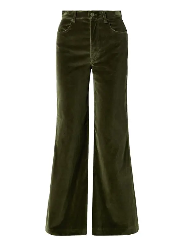 La DoubleJ Cotton-velvet Flared Pants - Green