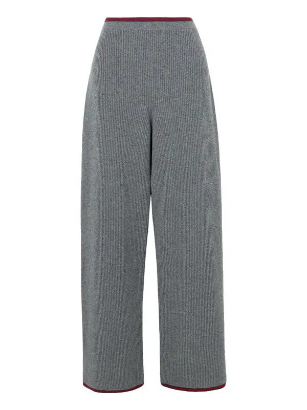 Gucci Striped Ribbed Wool-blend Wide-leg Pants - Gray
