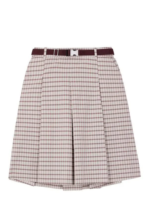 Tory Burch Belted Pleated Checked Twill Midi Skirt - Neutrals