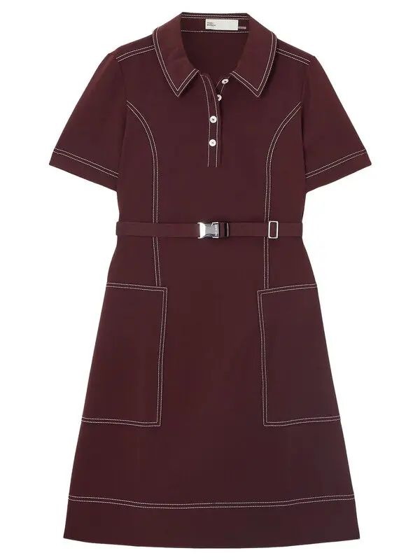 Tory Burch Belted Jersey Mini Dress - Burgundy