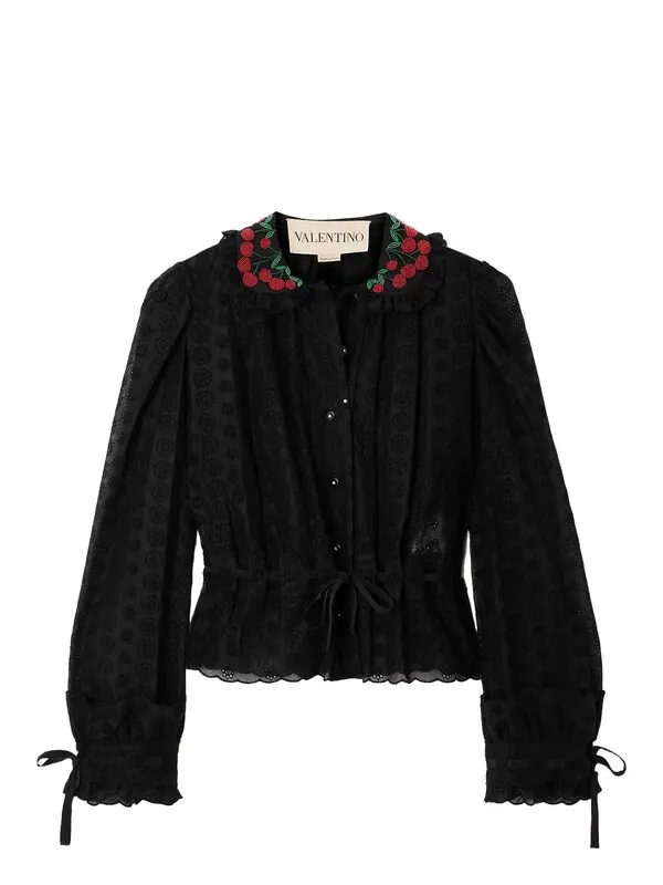 Valentino Garavani Bead-embellished Broderie Anglaise Blouse - Black