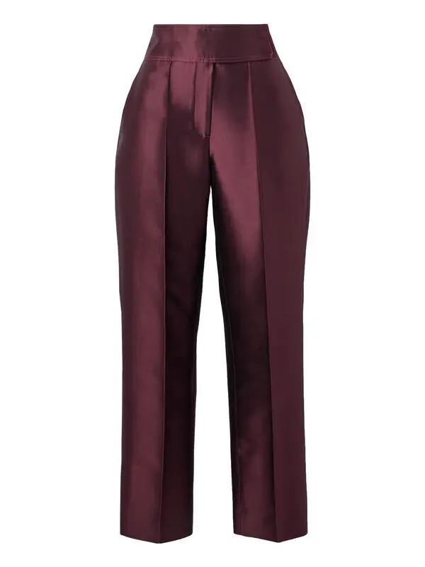 Christopher John Rogers Pleated Silk And Wool-blend Twill Straight-leg Pants - Burgundy