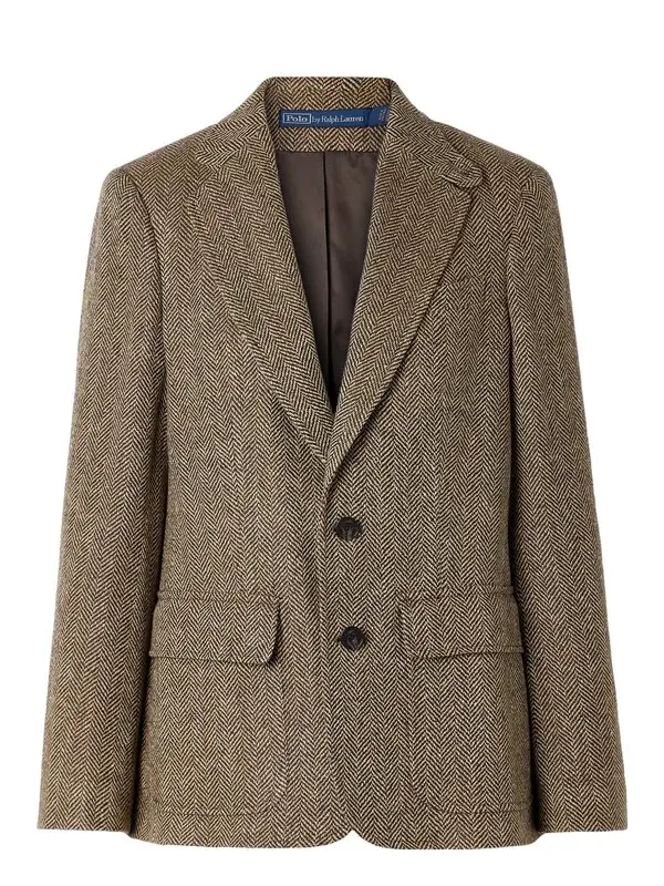 Polo Ralph Lauren Herringbone Linen, Silk And Wool-blend Blazer - Brown
