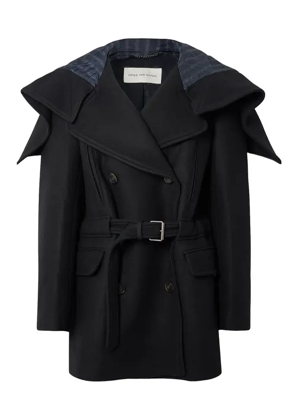 Dries Van Noten Belted Hooded Double-breasted Coat - Black