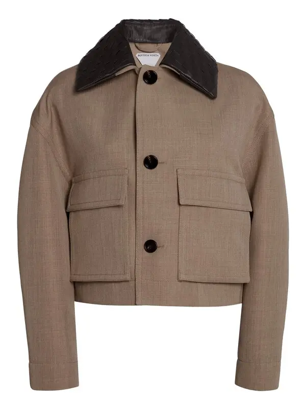 Bottega Veneta Intrecciato-collar Wool-twill Jacket - Neutral