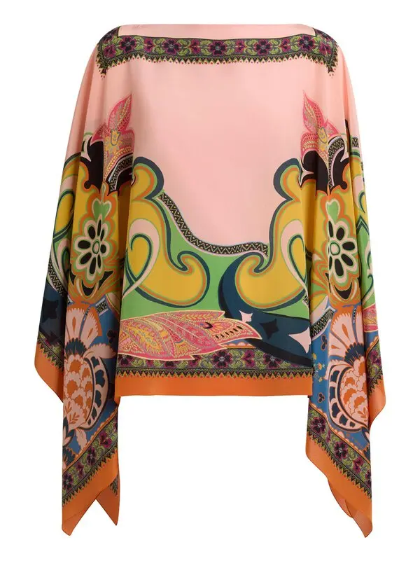 Etro Printed Silk Poncho Top - Multi