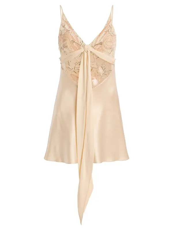 WIEDERHOEFT Bias Cut Floral Embroidered Mini Dress - Ivory