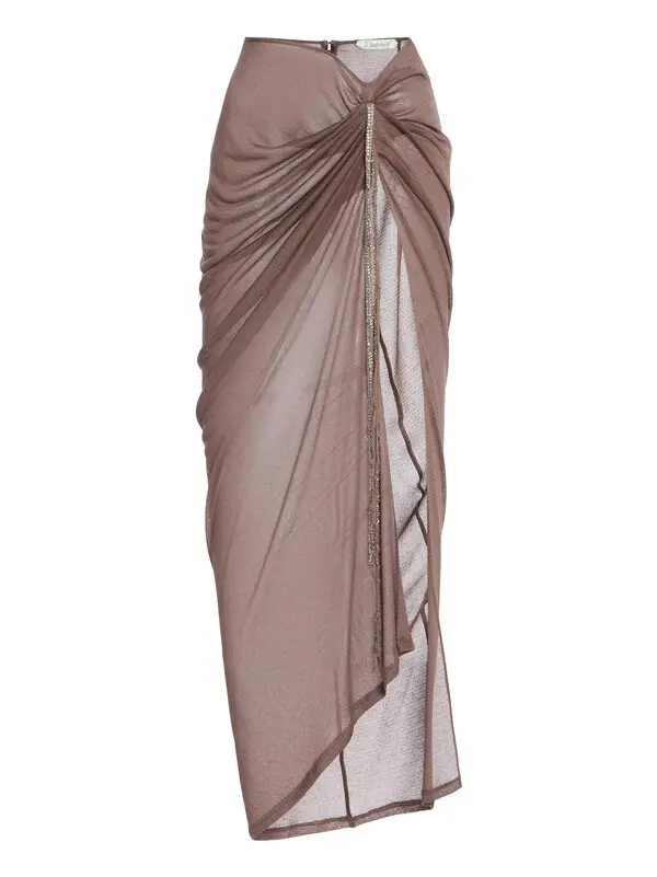 WIEDERHOEFT Draped Crepe Mesh Skirt - Brown