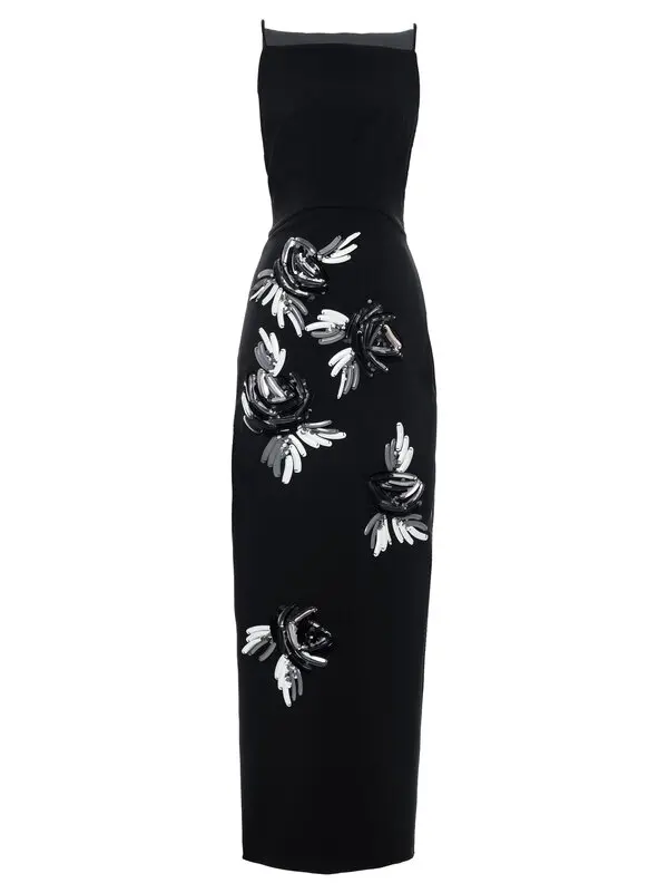 DES_PHEMMES Floral Bead-embellished Maxi Dress - Black