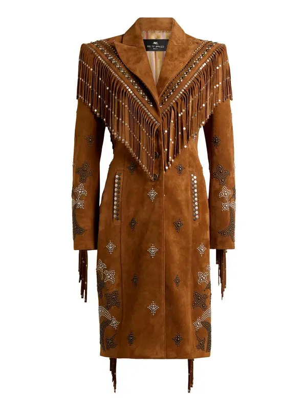 Etro Embellished Suede Coat - Brown